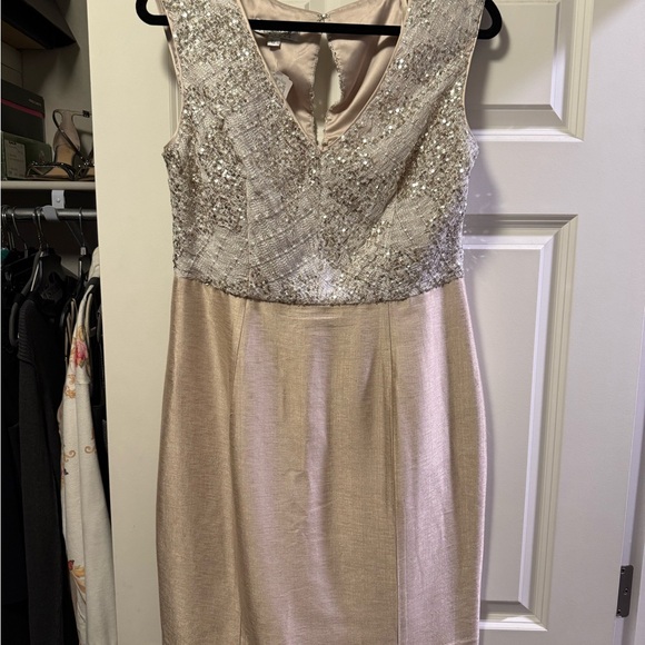 Kay Unger | Dresses | Kay Unger Beige And Silver Sequin Midi Dress ...